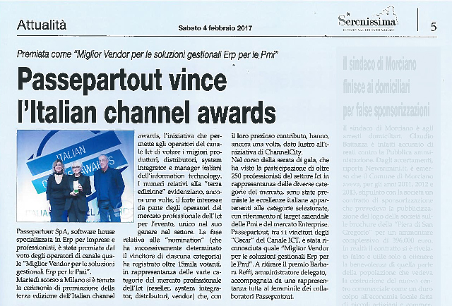 LA SERENISSIMA - PASSEPARTOUT VINCE L'ITALIAN CHANNEL AWARDS - News
