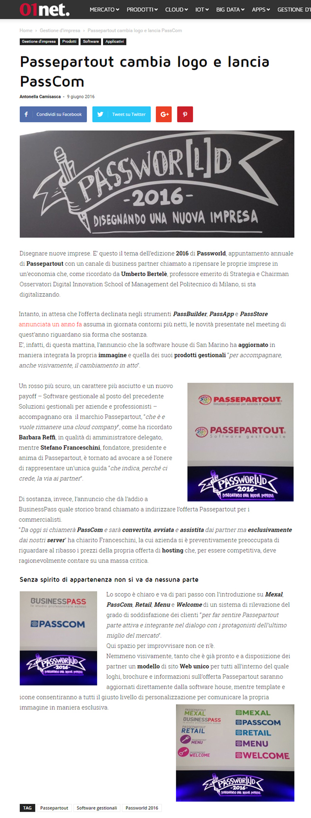 01NET: PASSEPARTOUT CAMBIA LOGO E LANCIA PASSCOM - News